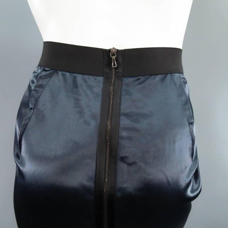 LANVIN Size 8 Navy Structured Satin Exposed Back Zip Pencil Skirt at ...
