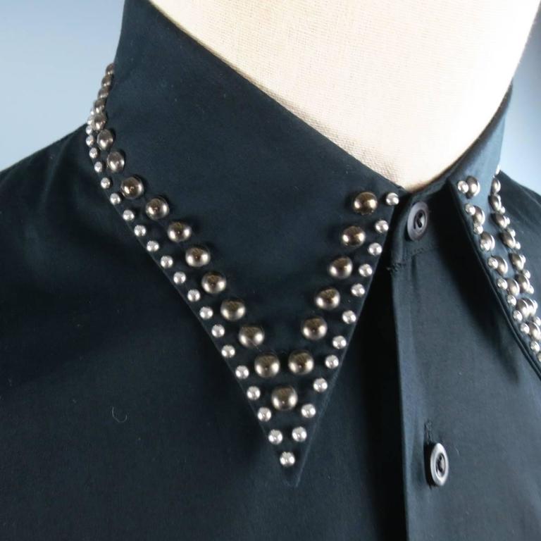 Men's PRADA Size S Black Cotton Fall 2009 Collection Studded Collar ...