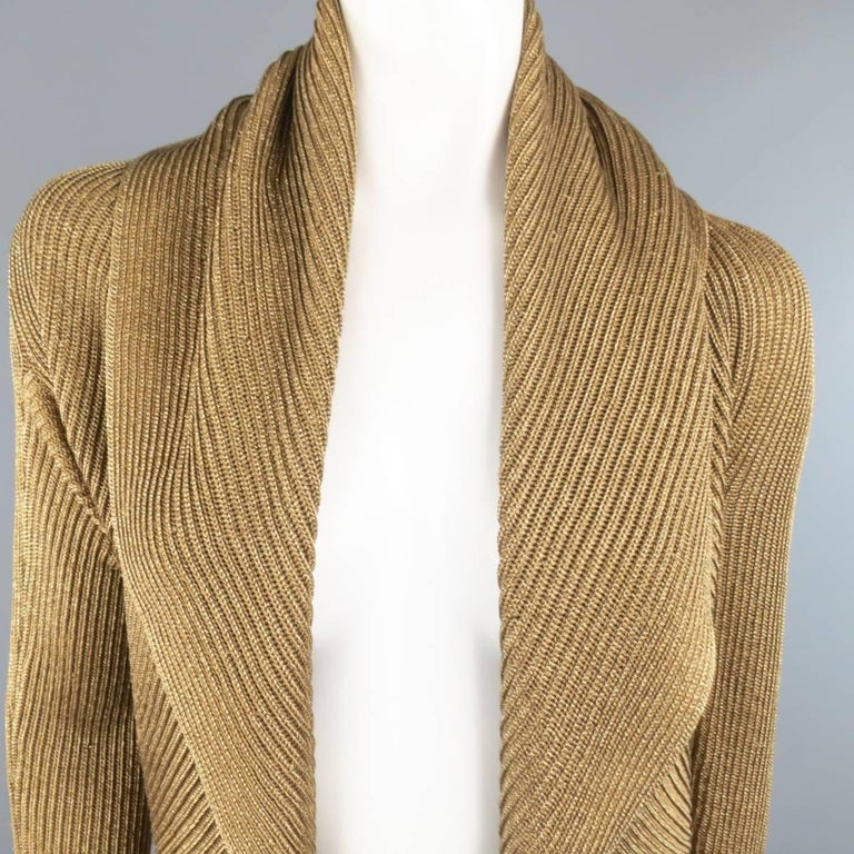 RALPH LAUREN Size L Metallic Gold Silk Blend Draped Bolero Cardigan at ...