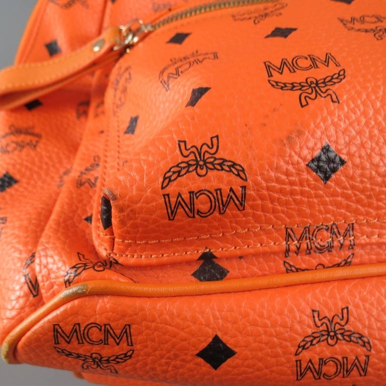 MCM Orange Monogram Coated Canvas Studded Backpack at 1stDibs | orange ...