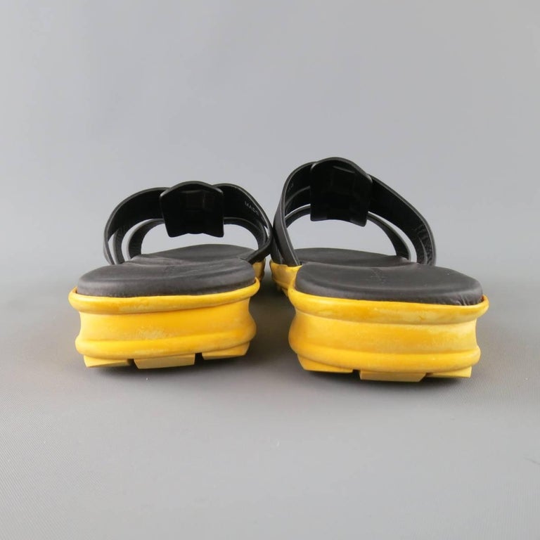 Men's CHRISTOPHER KANE Size 11 Black Leather Yellow Rubber Sole Sandals ...