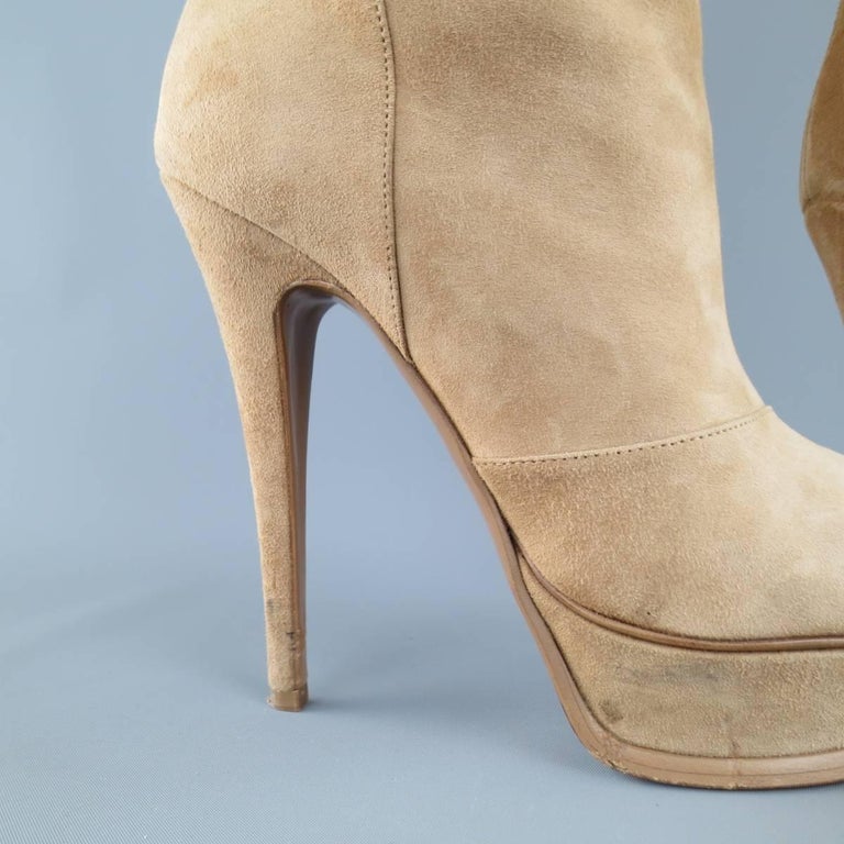YVES SAINT LAURENT Size 7.5 Camel Suede TRIBUTE Platform Calf Boots For ...