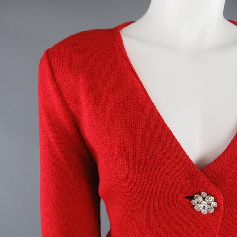 Vintage ST. JOHN Evening Size 10 Red Wool Knit Rhinestone Button ...