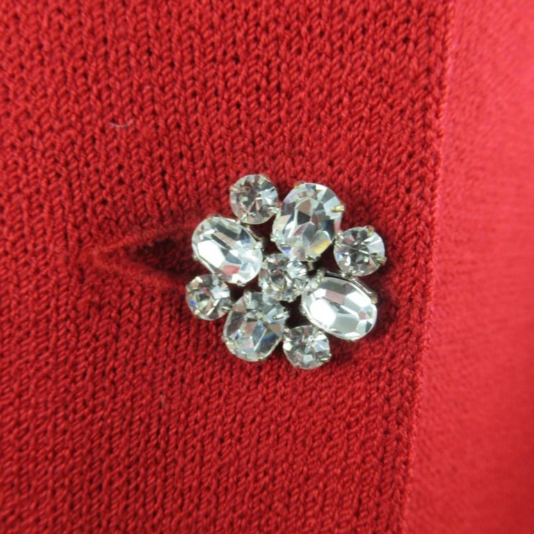 Vintage ST. JOHN Evening Size 10 Red Wool Knit Rhinestone Button ...