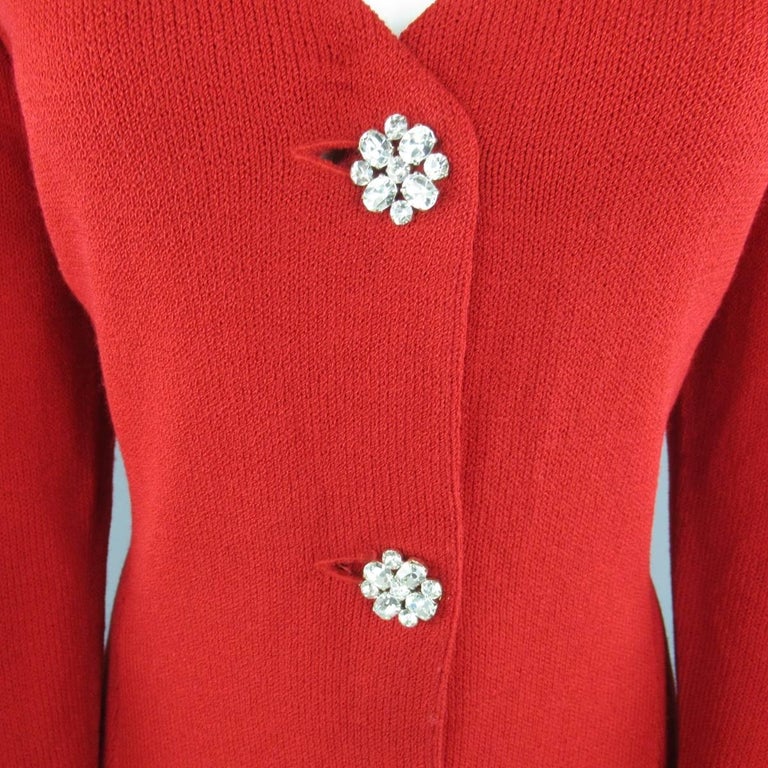 Vintage ST. JOHN Evening Size 10 Red Wool Knit Rhinestone Button ...