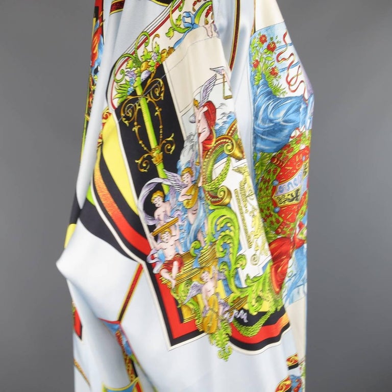 1990s GIANNI VERSACE Size L Light Blue Baroque Angel Print Silk Blouse ...