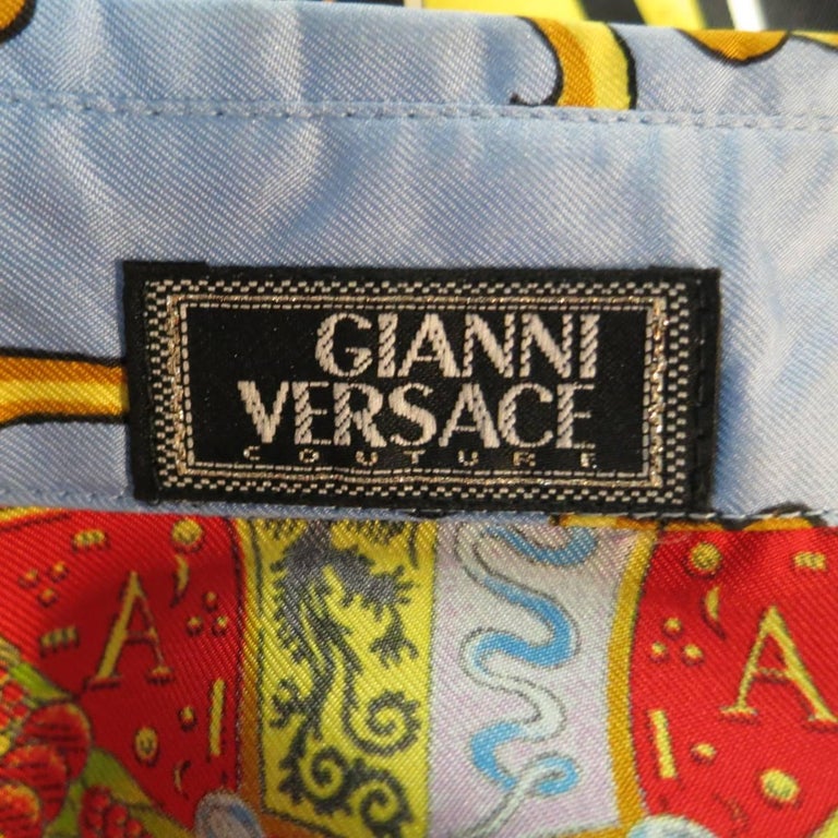 1990s GIANNI VERSACE Size L Light Blue Baroque Angel Print Silk Blouse ...
