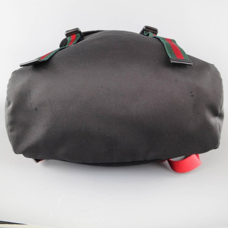 GUCCI Black Nylon Striped Webbing Gold Lion Head Techpack Backpack at ...