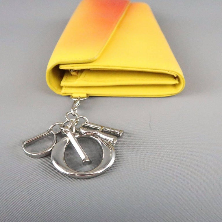 CHRISTIAN DIOR Yellow and Orange Gradient Leather Silver Charm Wallet ...