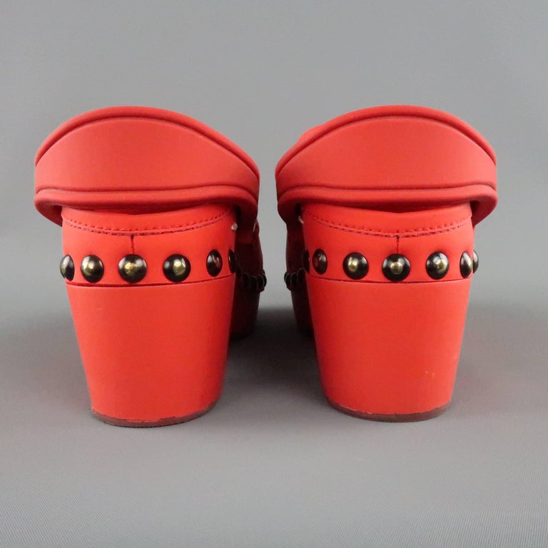 MAISON MARTIN MARGIELA Size 8 Red Perforated Leather Platform Clogs at ...