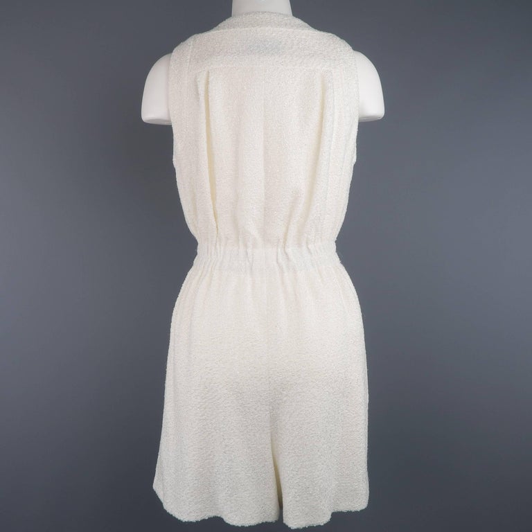 Chanel Size 2 Off White Boucle Textured Flower Button Short Romper at ...
