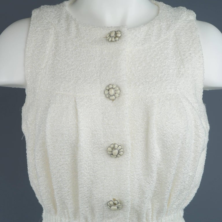 Chanel Size 2 Off White Boucle Textured Flower Button Short Romper at ...