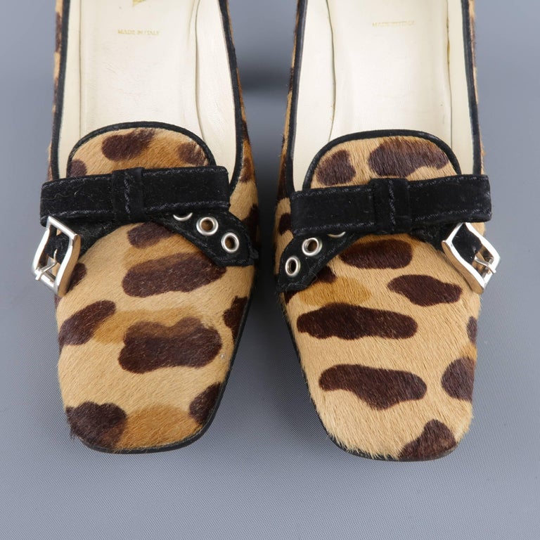 PRADA Size 7 Leopard Pony Hair Chunky Heel Bow Pumps at 1stDibs ...