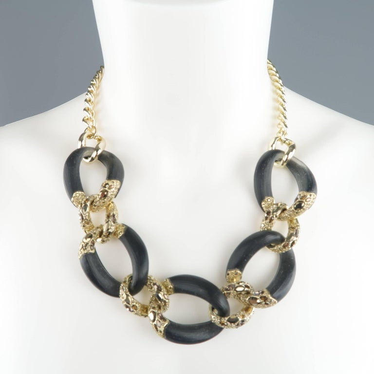 Alexis Bittar Black Lucite and Gold Rhinestone Metal Chain Necklace at ...