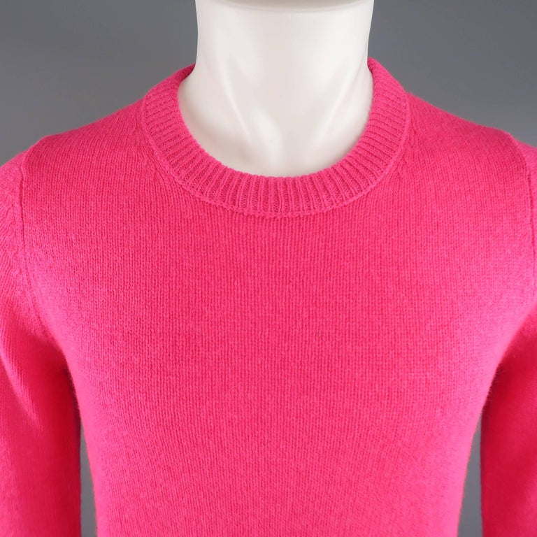 Men's ACNE STUDIOS Size M Neon Pink Wool Knit Crewneck Sweater at ...