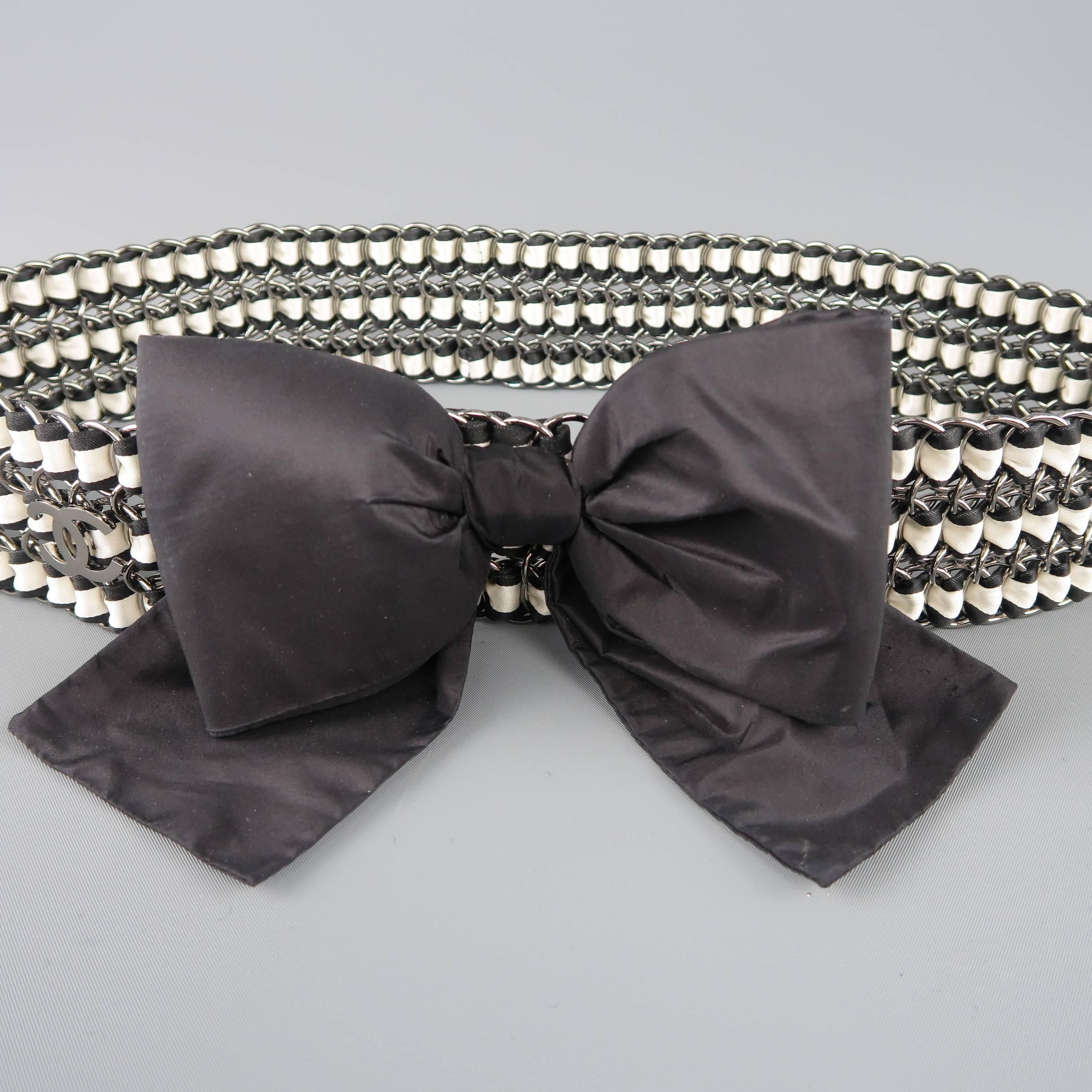 CHANEL Belt - Autumn 2006 - (MED) Black Cream Woven Silk Ribbon and ...