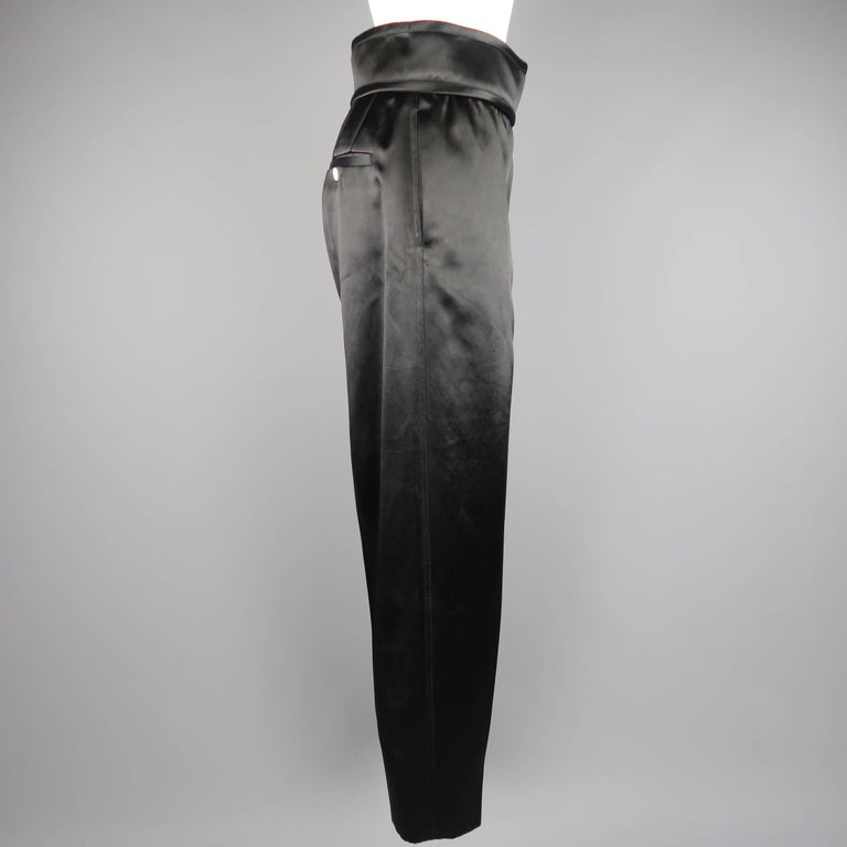 CELINE Size 2 Black Satin Contrast Stitch Zip Fly Velcro Dress Pants at ...