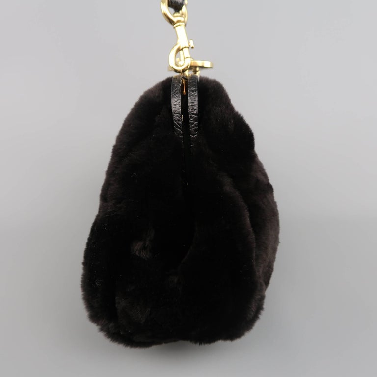 Marc Jacobs Black Mink Fur Gold Kiss Lock Chain Purse Handbag at ...