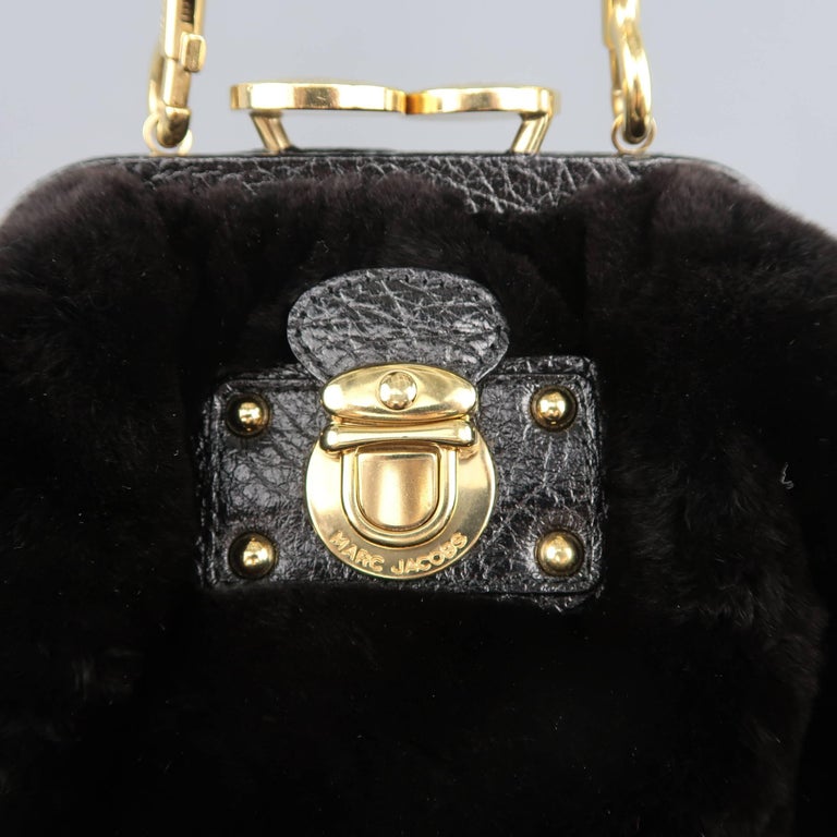 Marc Jacobs Black Mink Fur Gold Kiss Lock Chain Purse Handbag at ...