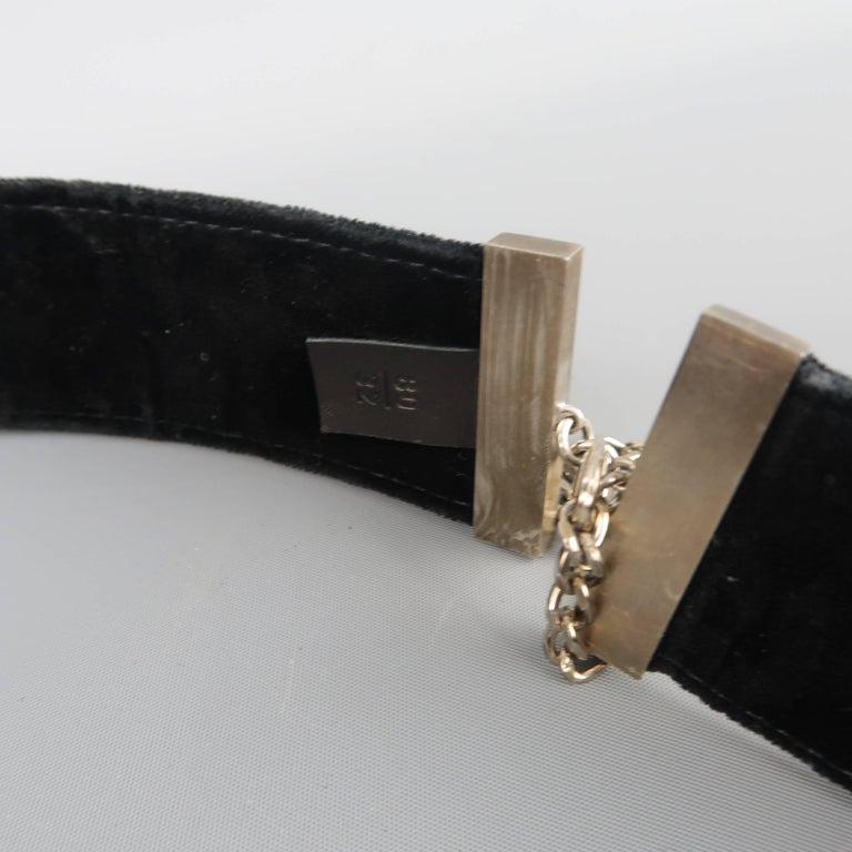 Chanel Black Velvet Aurora Borealis Crystal Gripoix CC Brooch Belt ...