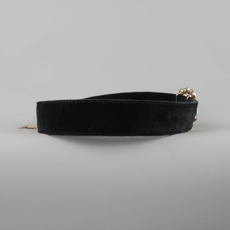 Chanel Black Velvet Aurora Borealis Crystal Gripoix CC Brooch Belt ...