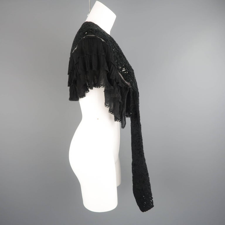 Chanel Cape - Black Velvet Rose Knit Ruffled Shoulder Ascot Collar ...