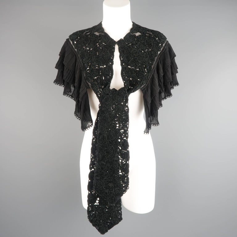 Chanel Cape - Black Velvet Rose Knit Ruffled Shoulder Ascot Collar ...