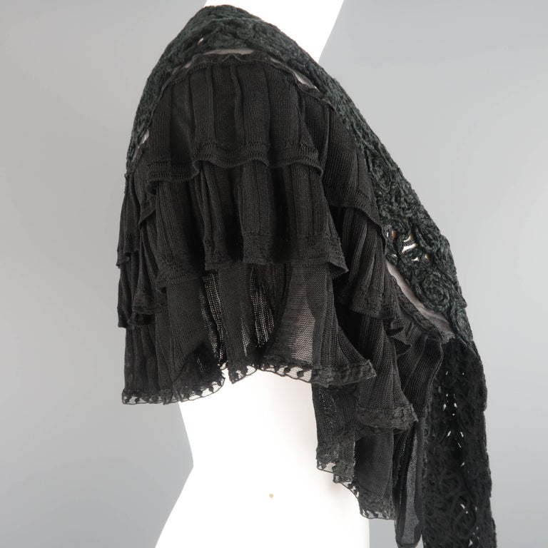 Chanel Cape - Black Velvet Rose Knit Ruffled Shoulder Ascot Collar ...