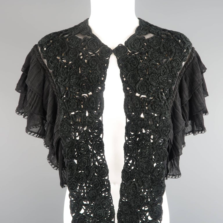 Chanel Cape - Black Velvet Rose Knit Ruffled Shoulder Ascot Collar ...