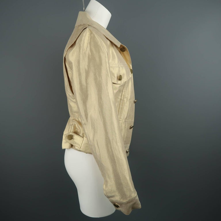 MARC JACOBS Size 8 Metallic Gold Linen Pleated Trucker Jacket at 1stDibs