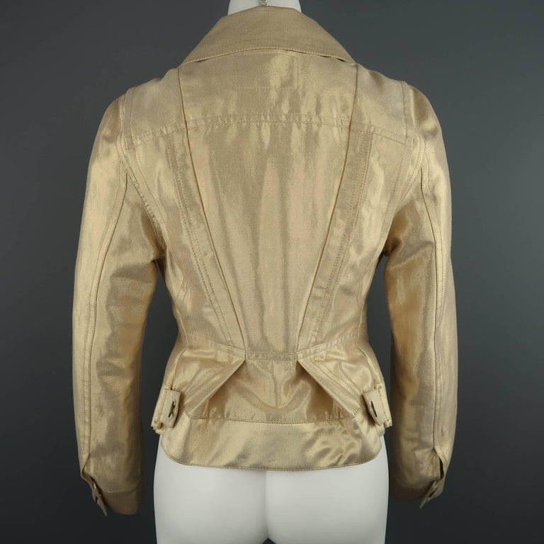 MARC JACOBS Size 8 Metallic Gold Linen Pleated Trucker Jacket at 1stDibs