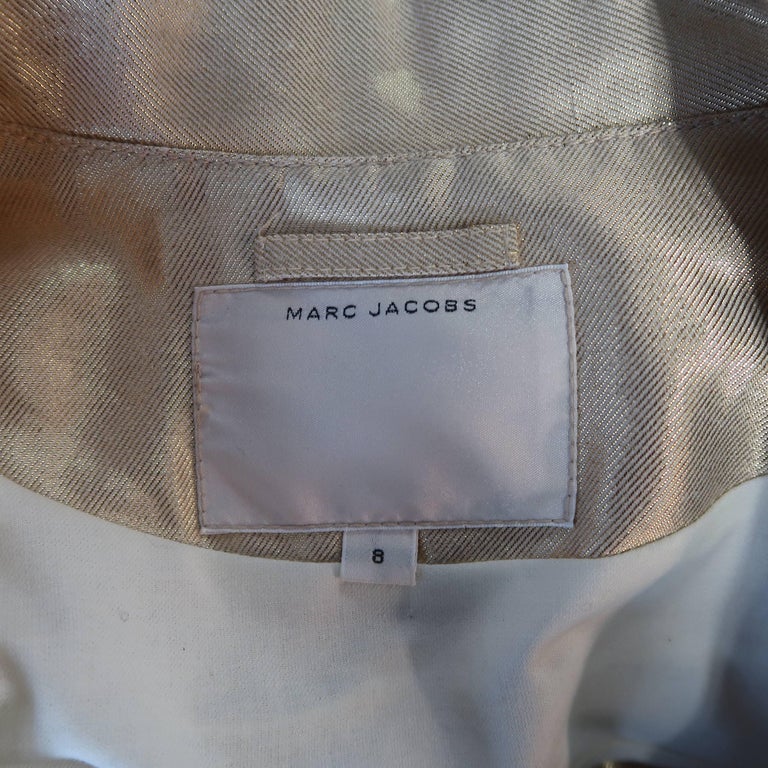MARC JACOBS Size 8 Metallic Gold Linen Pleated Trucker Jacket at 1stDibs