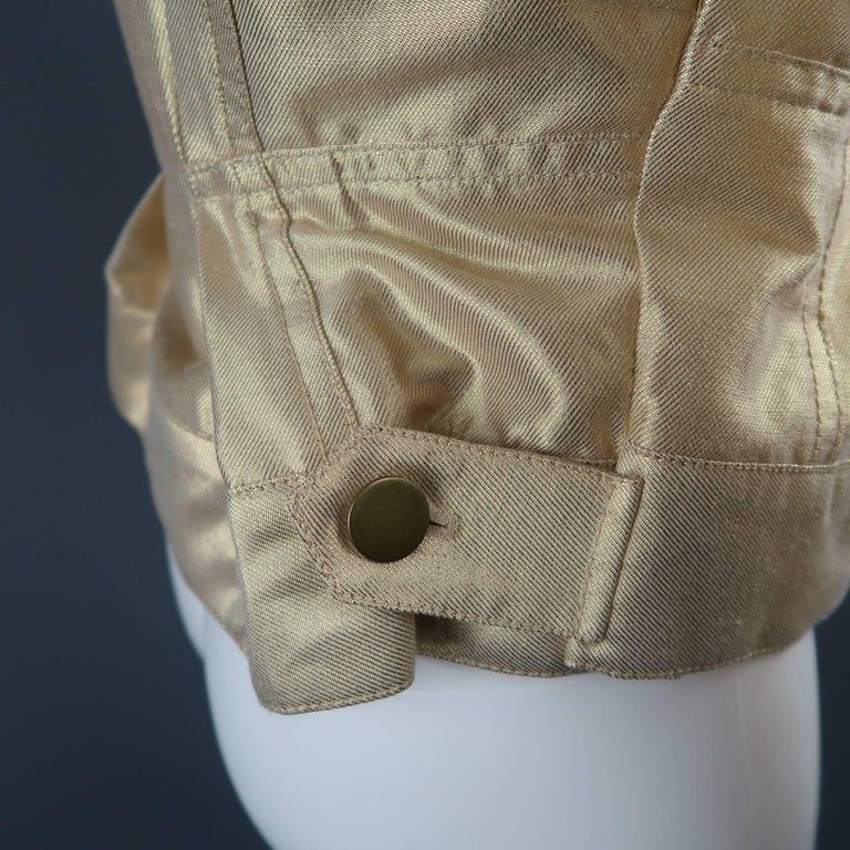 MARC JACOBS Size 8 Metallic Gold Linen Pleated Trucker Jacket at 1stDibs