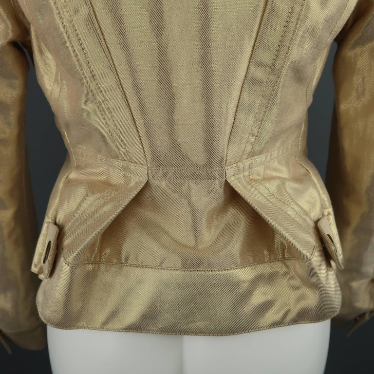 MARC JACOBS Size 8 Metallic Gold Linen Pleated Trucker Jacket at 1stDibs