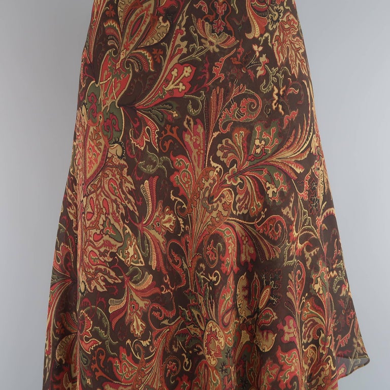 RALPH LAUREN Size 10 Brown and Red Paisley and Plaid Silk Layered ...