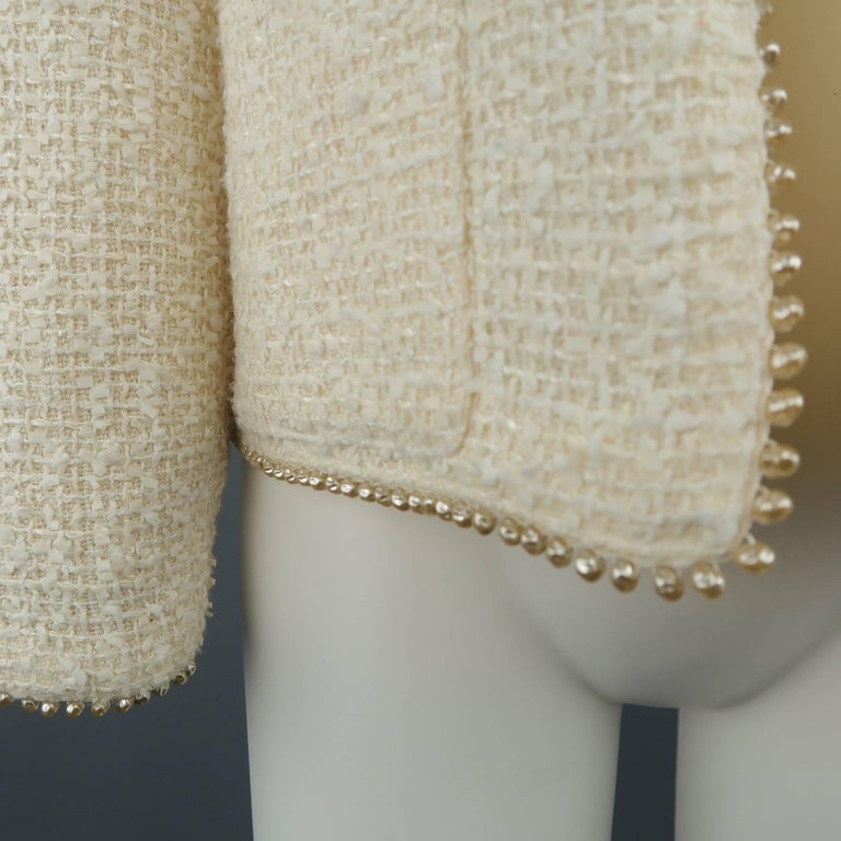 Chanel Cream Cotton Blend Tweed Pearl Piping Coat Jacket, Spring 1999 ...