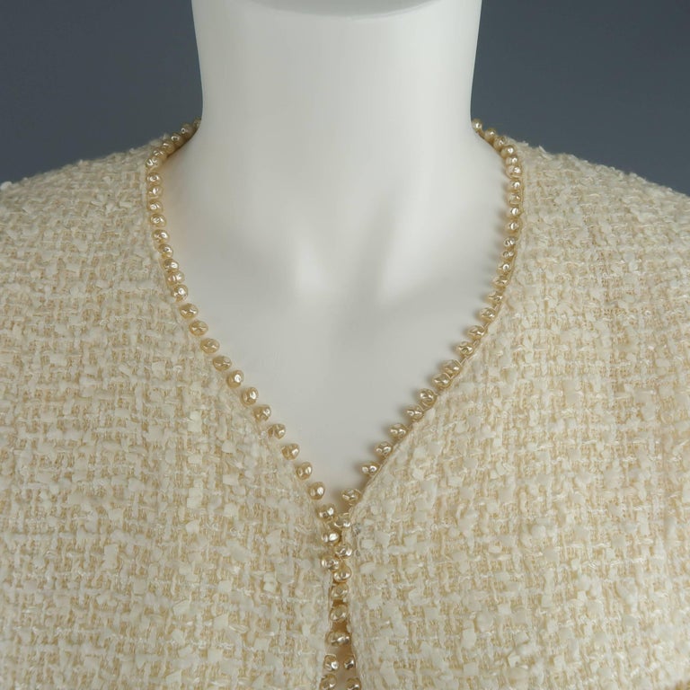 Chanel Cream Cotton Blend Tweed Pearl Piping Coat Jacket, Spring 1999 ...