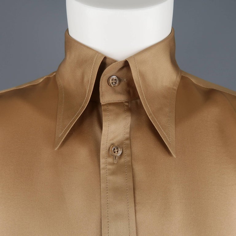 RALPH LAUREN Collection Size 8 Copper Silk Pointed Collar Blouse at ...