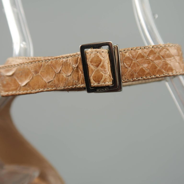 GUCCI Size 5.5 Tan Ankle Snake Skin Ankle Strap Sandals at 1stDibs