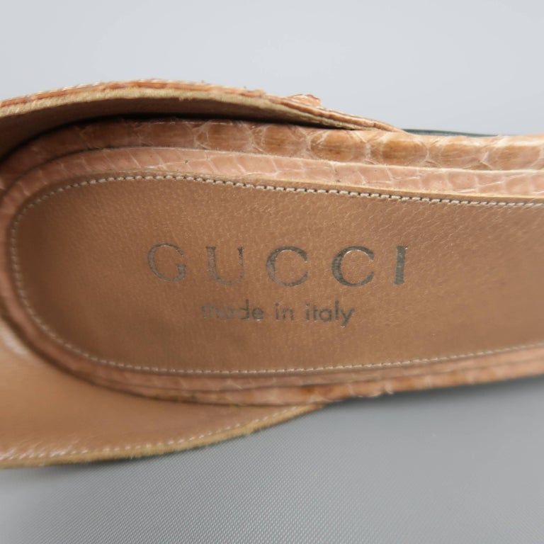 GUCCI Size 5.5 Tan Ankle Snake Skin Ankle Strap Sandals at 1stDibs