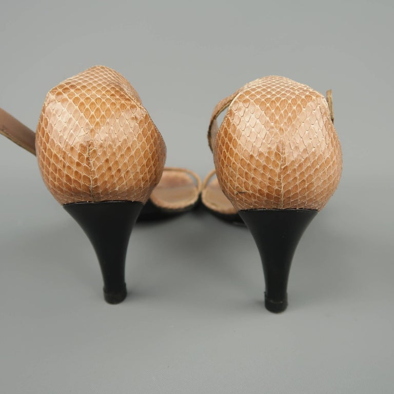 GUCCI Size 5.5 Tan Ankle Snake Skin Ankle Strap Sandals at 1stDibs