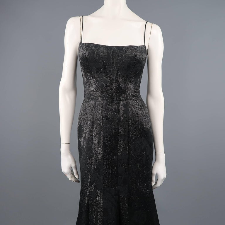 PETER SORONEN Size 6 Black Floral Jacquard Lurex Corset Gown at 1stDibs ...