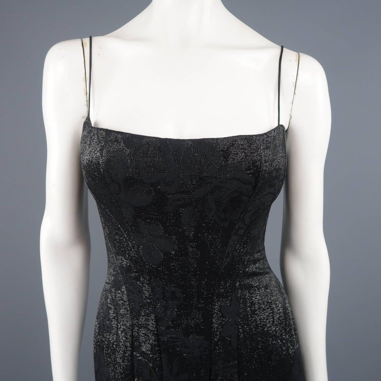 PETER SORONEN Size 6 Black Floral Jacquard Lurex Corset Gown at 1stDibs ...