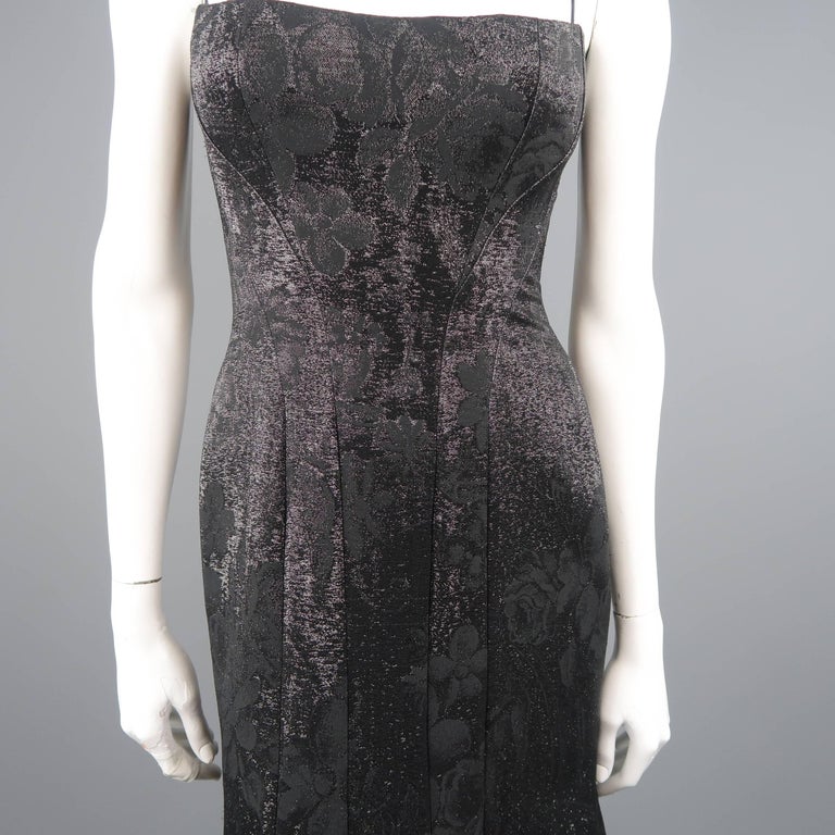 PETER SORONEN Size 6 Black Floral Jacquard Lurex Corset Gown at 1stDibs ...
