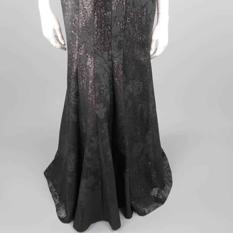 PETER SORONEN Size 6 Black Floral Jacquard Lurex Corset Gown at 1stDibs ...