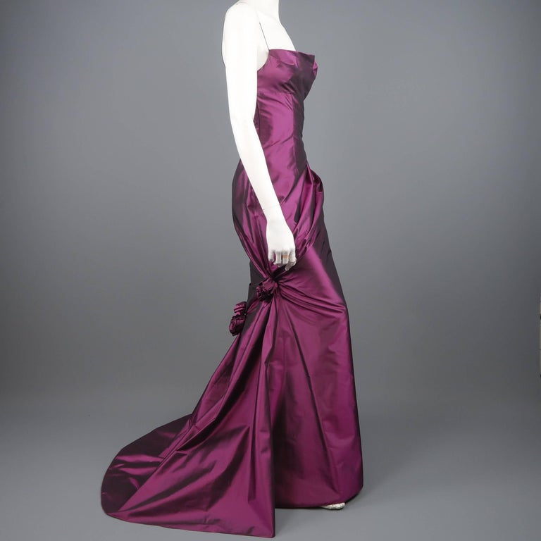 RICHARD TYLER Dress - Gown - Purple Silk Taffeta Gathered Rosette at ...
