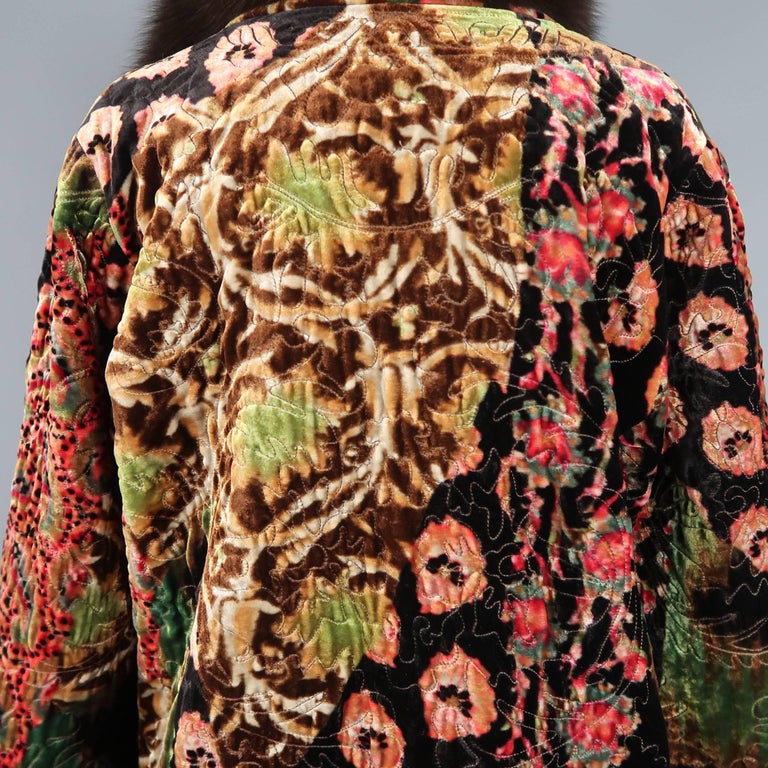 Oscar de la Renta Quilted Floral Paisley Velvet Fox Fur Trim Ensemble ...