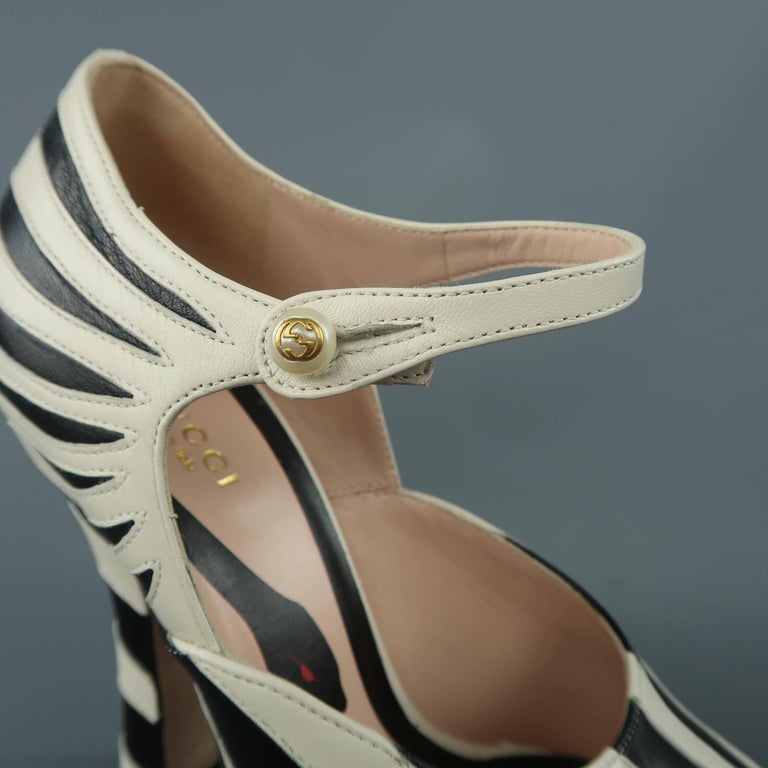 GUCCI Size 8.5 Black and Beige Leather LESLEY Zebra Mary Jane Pumps at ...