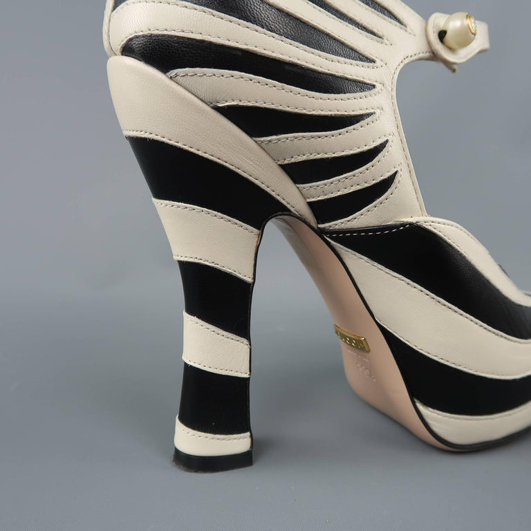 GUCCI Size 8.5 Black and Beige Leather LESLEY Zebra Mary Jane Pumps at ...
