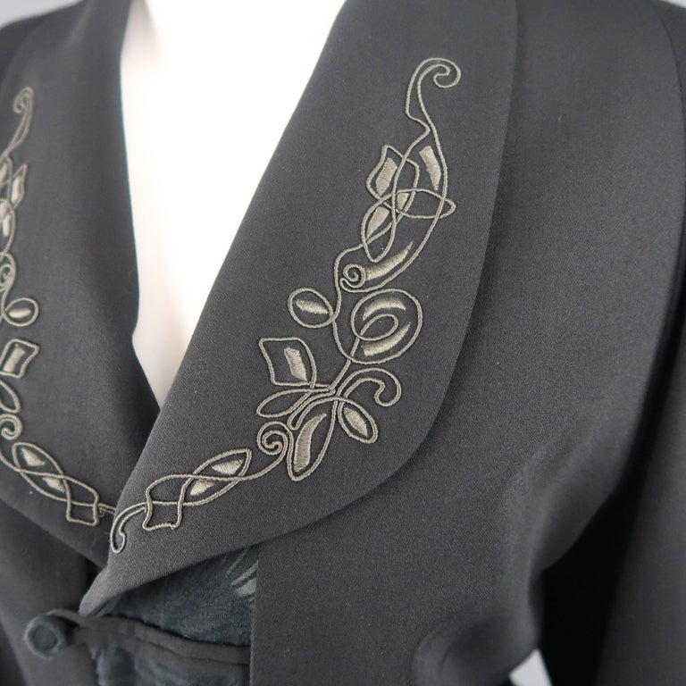 Matsuda Black Embroidered Lapel Moire Burnout Peplum Jacket For Sale at ...